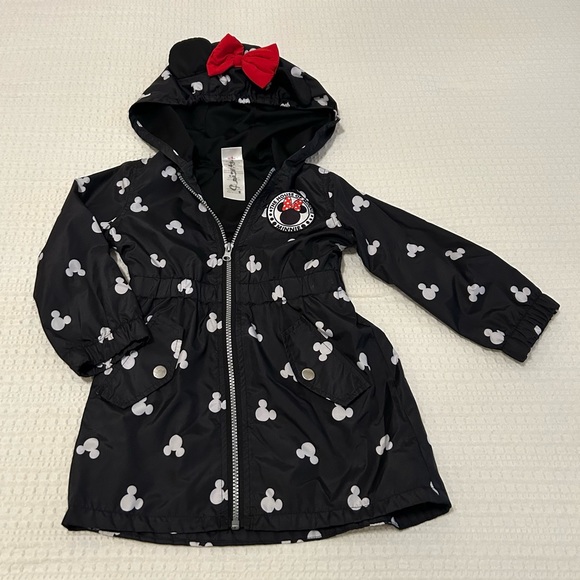 Disney | Jackets & Coats | Disney Minnie Mouse Hooded Rain Jacket Black ...